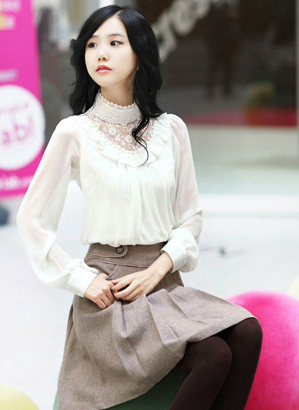 Dressy Delights: F049 Lacy Long Sleeves Chiffon Blouse