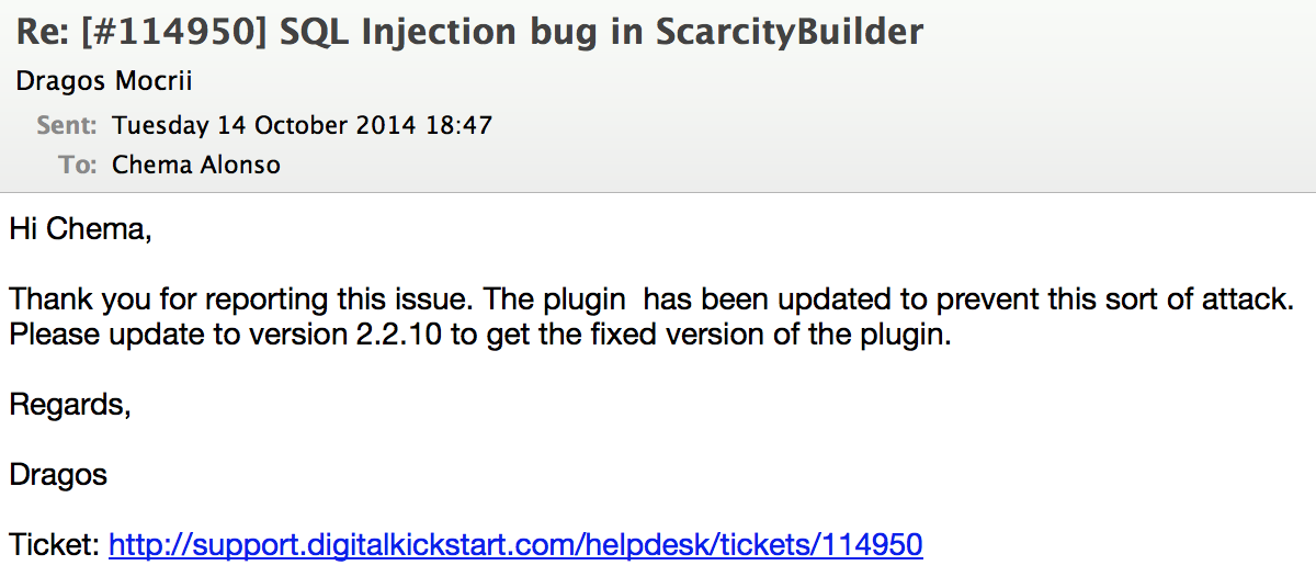 Un informático en el lado del mal: WordPress: SQL Injection Bug en Scarcity Builder Plugin