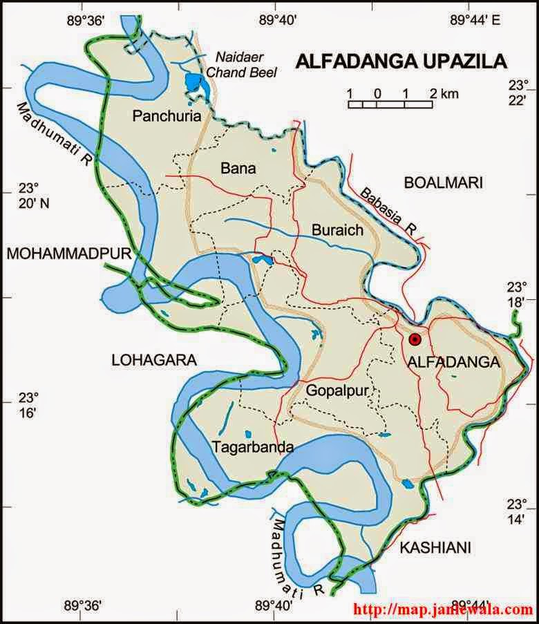 Alfadanga Upazila Map, Faridpur District, Bangladesh