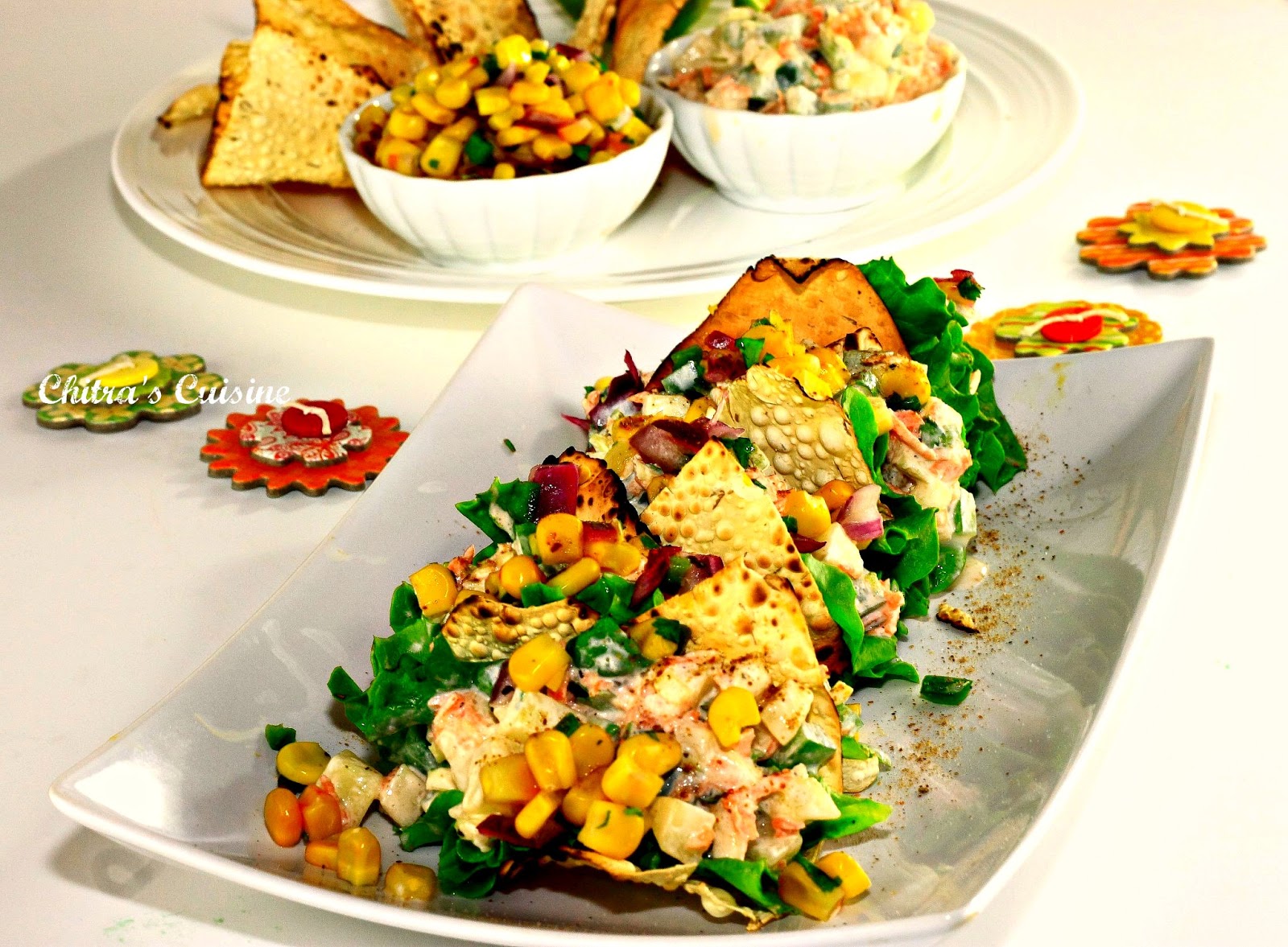 Chitra's Cuisine: Papad Tacos with Corn Salsa