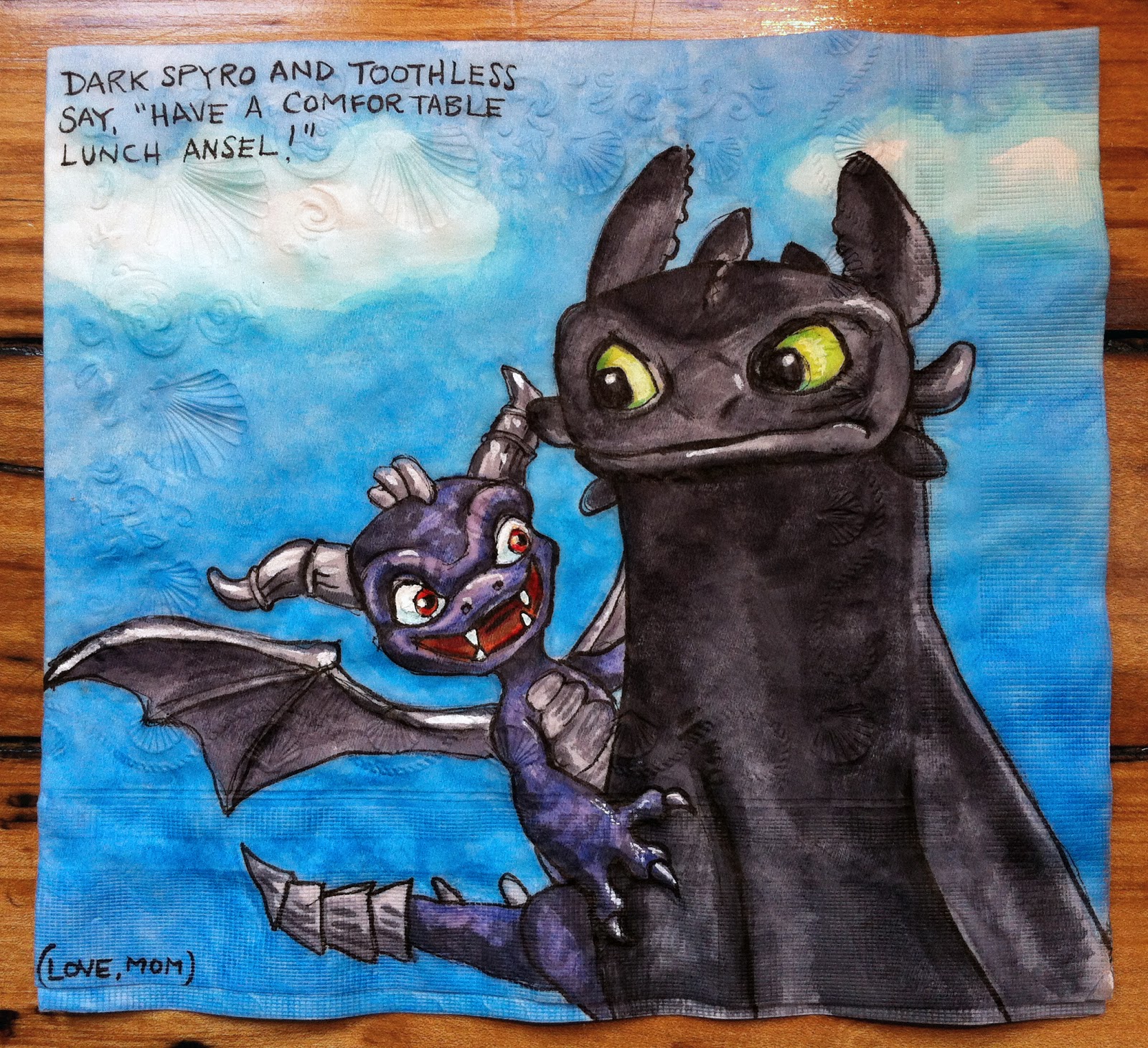 Daily Napkins: Dark Spyro from Skylanders and Toothless