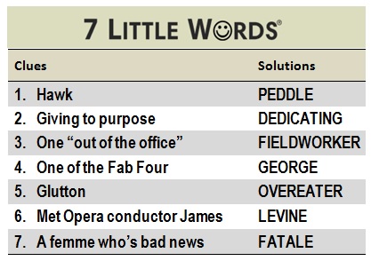 7 Little Words Puzzle: August 2016