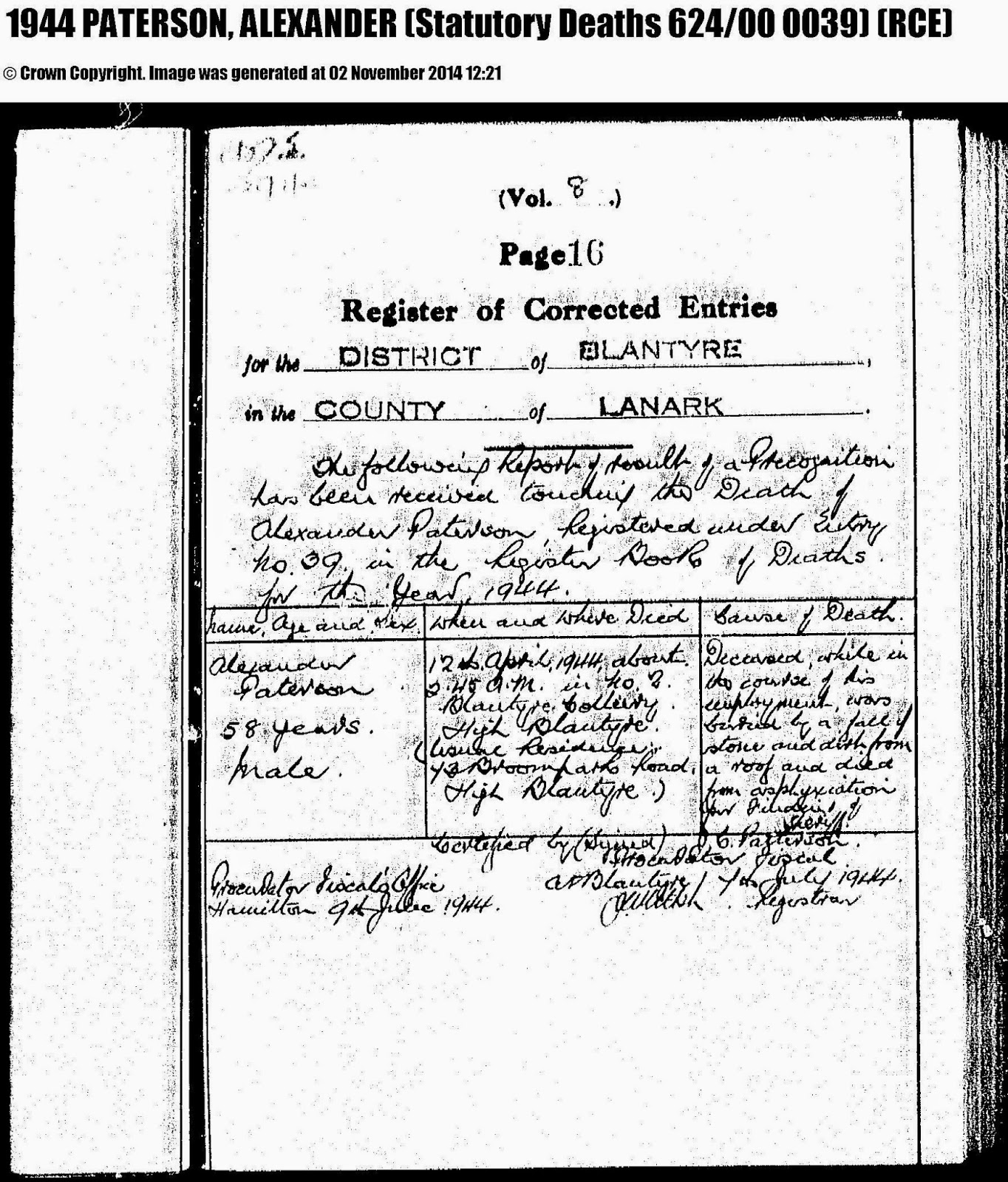 The Robert Muir Family: 2.2.2.1.1. Alexander Paterson: Register of ...