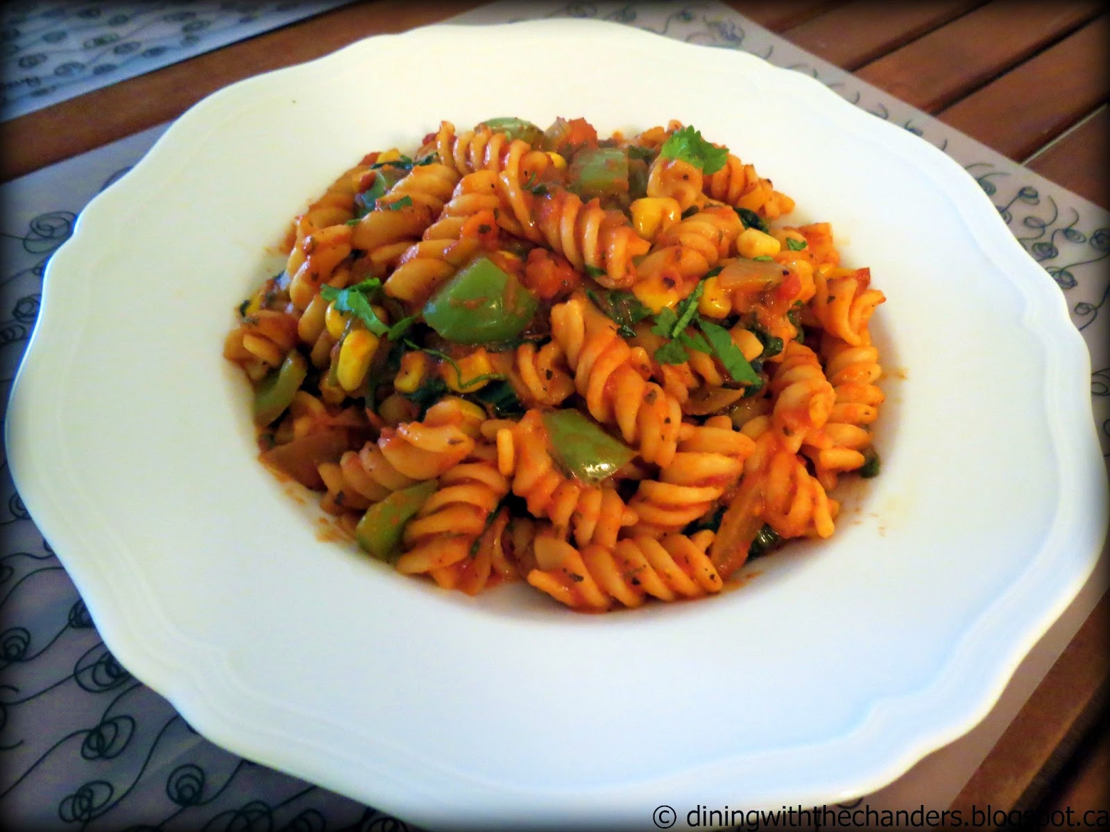 Dining with the Chanders: Curly Pasta in Marinara Sauce