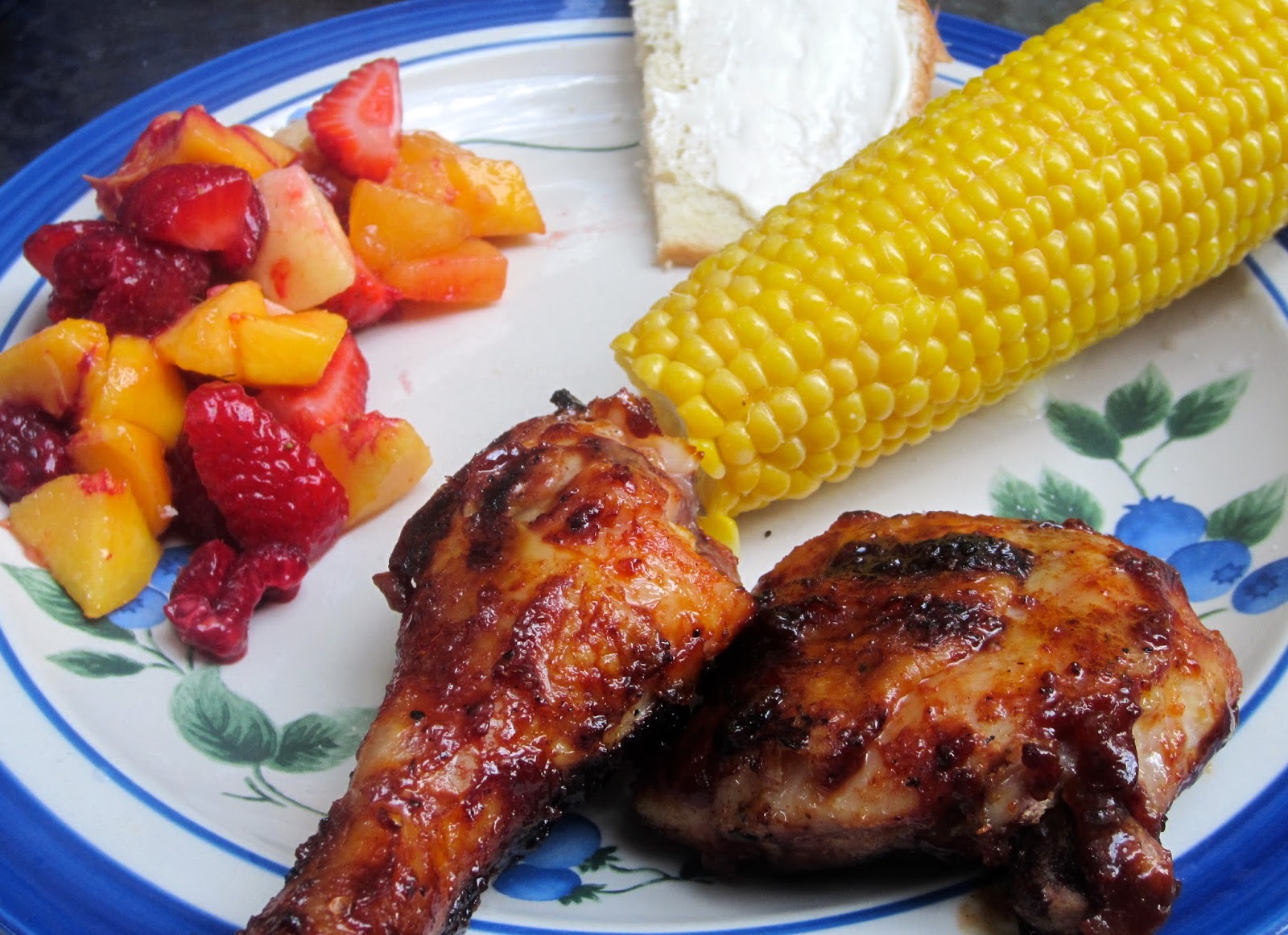 Sunday, dinner for two: Fresh Local Produce, Barbecued Chicken, and a Torte