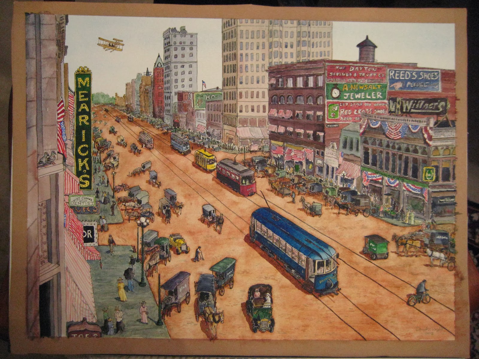 David J. Wright: Watercolor Painting: Main Street, Dayton, Ohio - circa ...