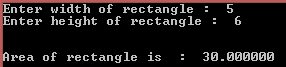 Information: C Program Code of Area of Rectangle