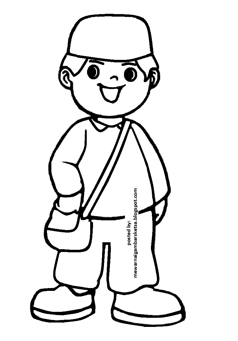 Mewarnai Gambar: Mewarnai Gambar Sketsa Kartun Anak Muslim 50