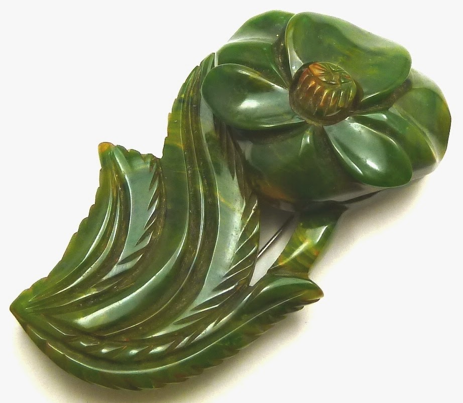 Gillian Horsup Vintage Jewellery: LARGE GREEN BAKELITE FLOWER BROOCH