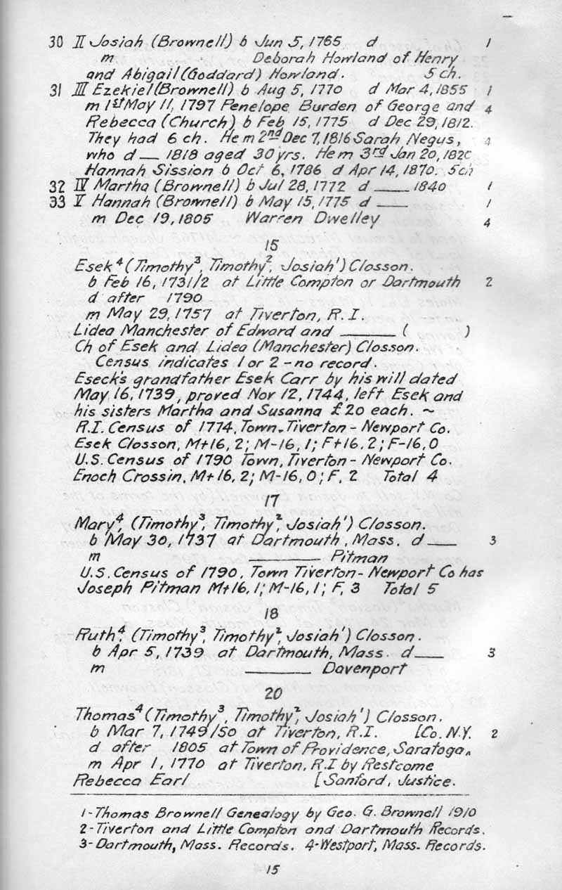 The Josiah Closson Family of New England by William G. Closson