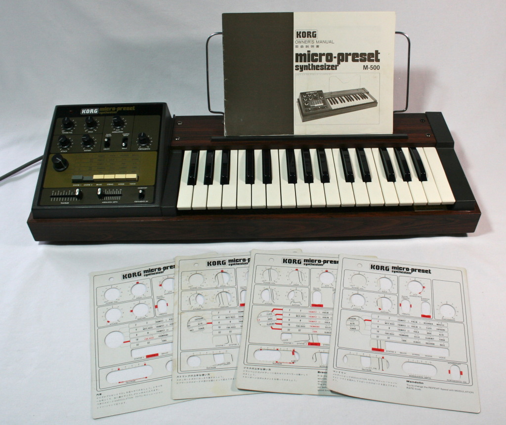 MATRIXSYNTH: KORG M-500 SP MICRO-PRESET SN 792370 with Patch Sheet Overlays