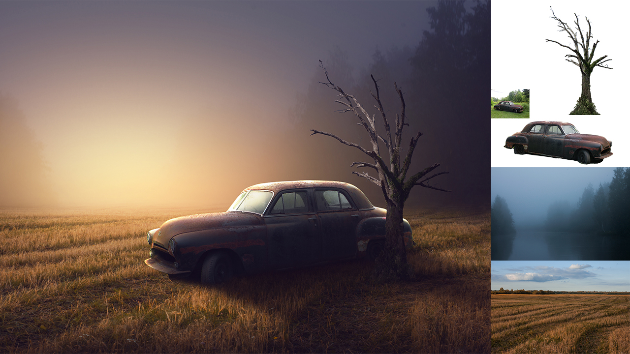 Photo Manipulation Effect Photoshop Tutorial - Old Car Dramatic Light ...