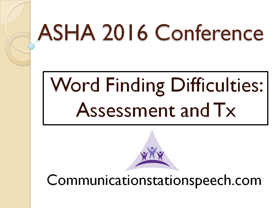 Communication Station: Speech Therapy PLLC: ASHA 2016: Word Finding ...