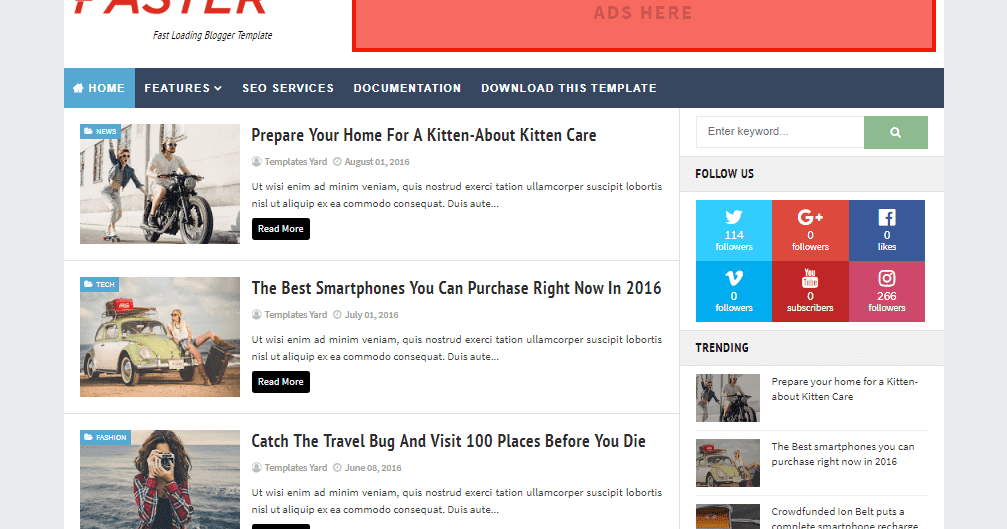 Faster Fast Loading Blogger Template | Templatesyard: Free Blogger ...