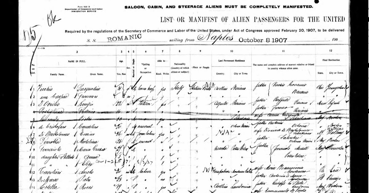 The Genealogy of Torre le Nocelle, Italy: Ship Manifest: SS Romanic ...