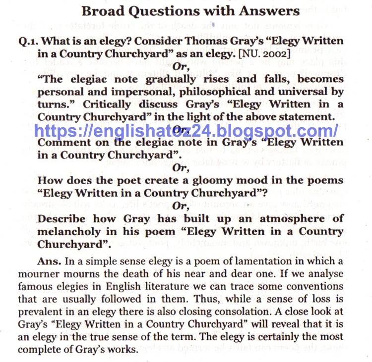 Board Questions with Answers (Elegy written in a country churchyard ...