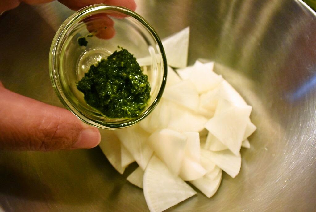 Recipes for Tom: Daikon no shiso soosu-ae / daikon radish salad with ...