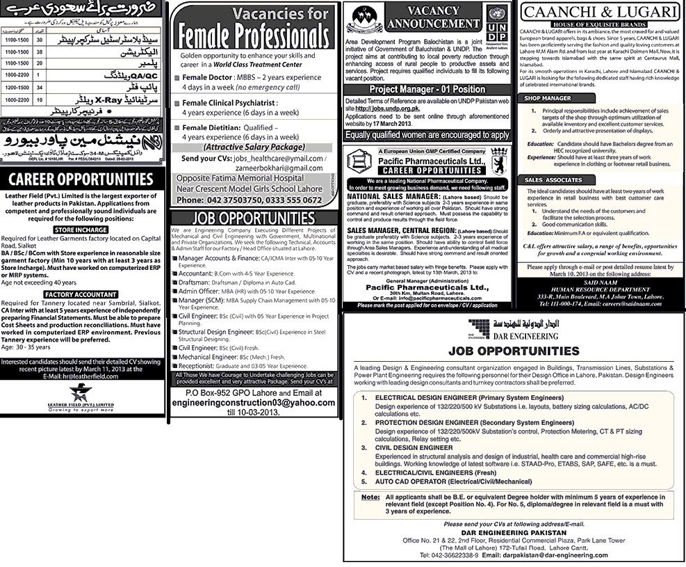 Jang Newspaper Jobs Ads Sunday 3rd March 2013