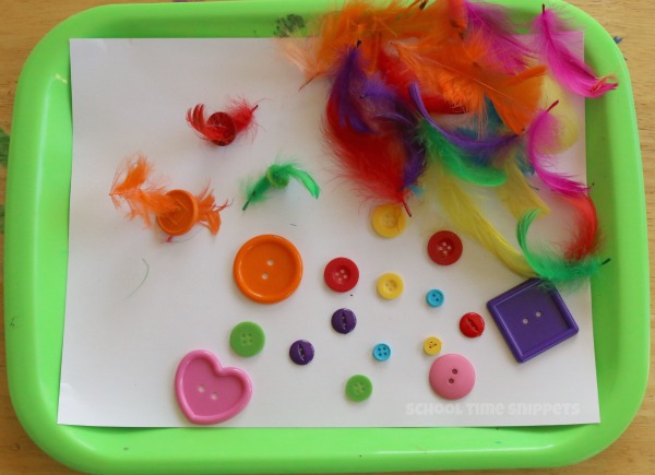 Preschool Threading with Feathers and Buttons | School Time Snippets