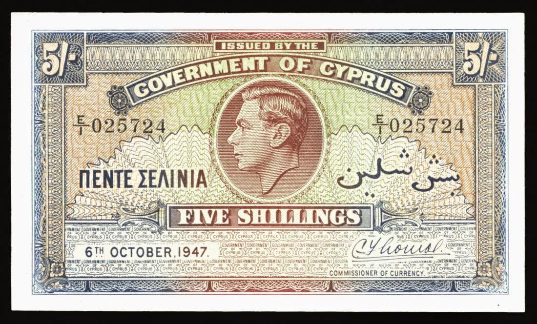 Cyprus 5 Shillings banknote 1947 King George VI|World Banknotes & Coins ...