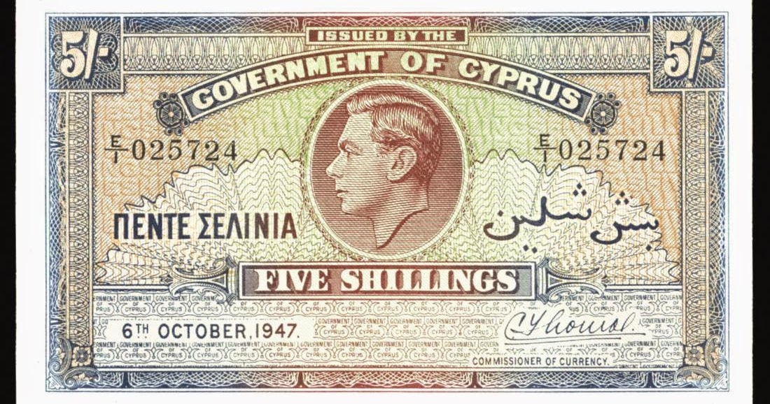 Cyprus 5 Shillings banknote 1947 King George VI|World Banknotes & Coins ...