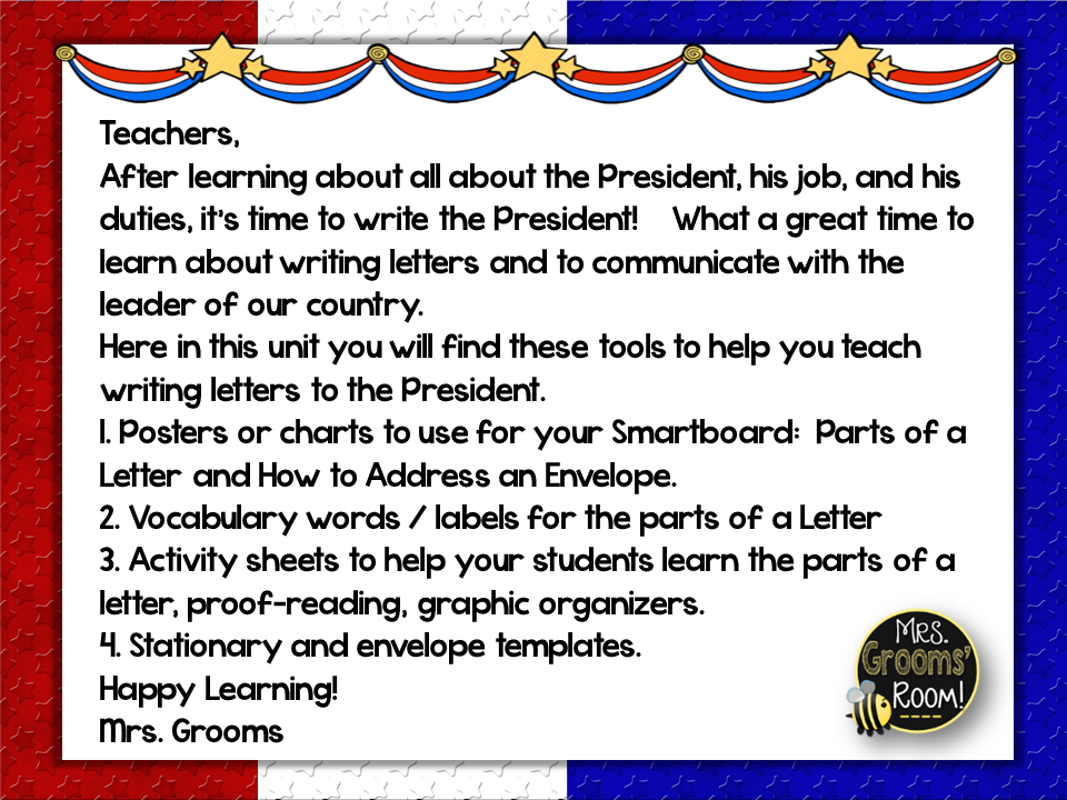 MRS. GROOMS' ROOM: Dear President...A Letter Writing Unit