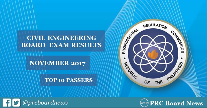 PRC RESULT: November 2017 Civil Engineer CE board exam top 10 passers