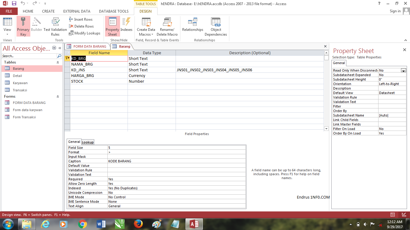 Tutorial membuat tabel barang dan form barang | Endrus 1NF0.com