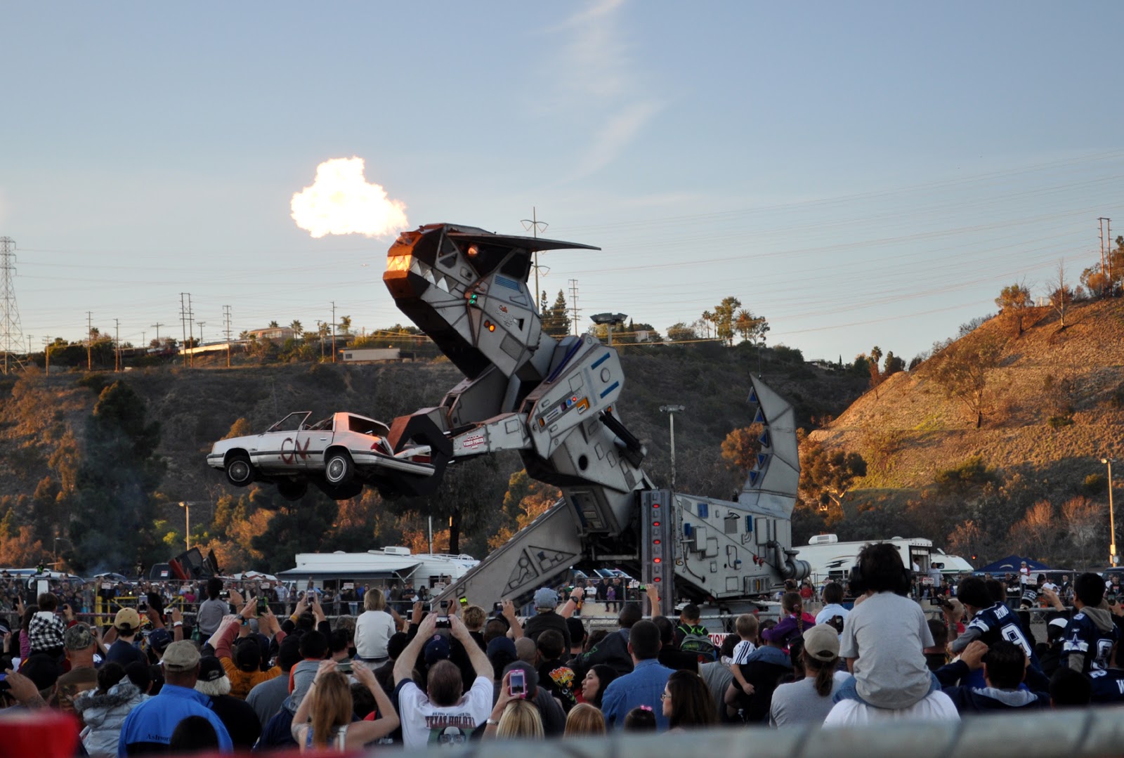 Just A Car Guy: Robosaurus gives a good show of chewing on and tearing ...