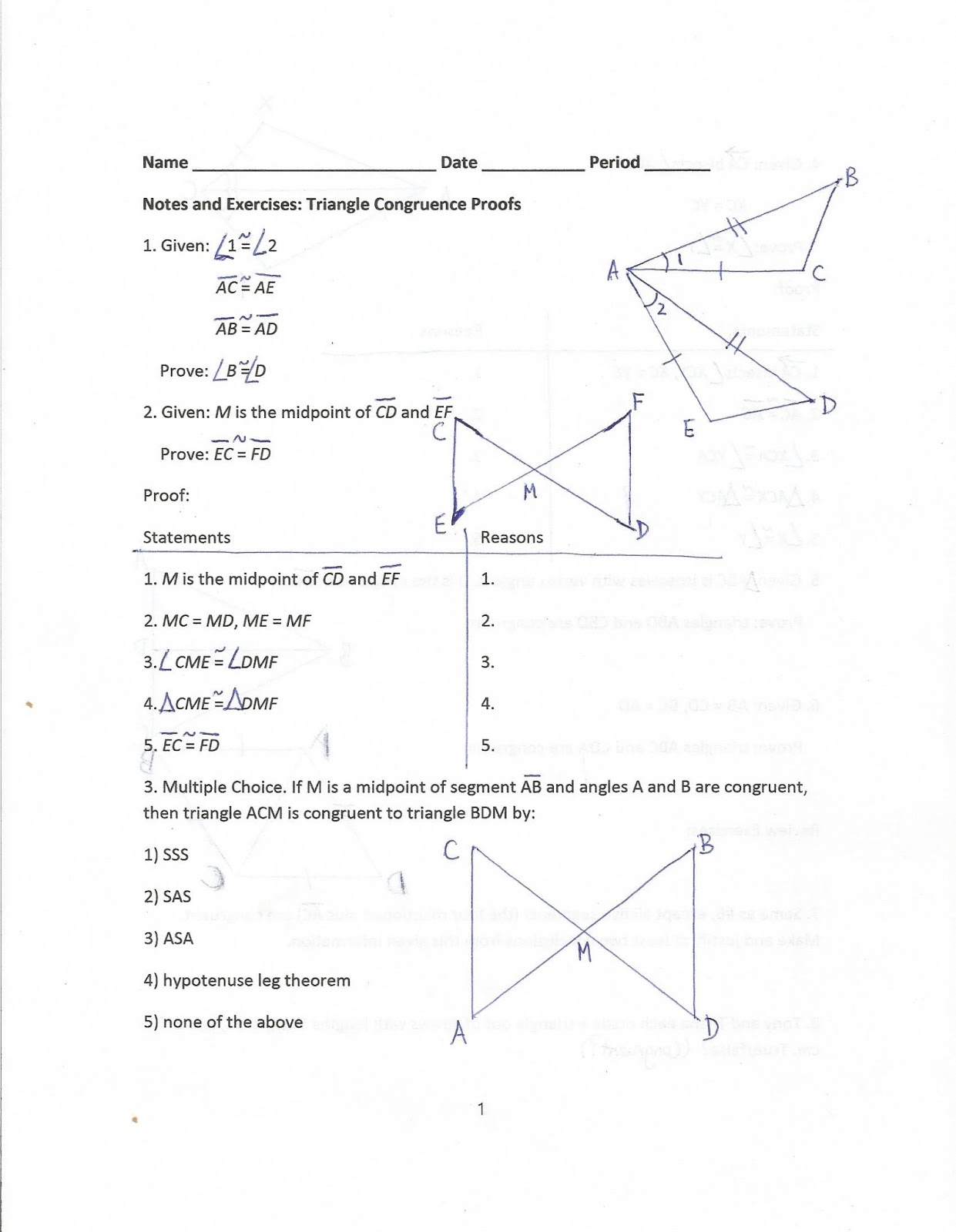 Geometry, Common Core Style: Lesson 7-3: Triangle Congruence Proofs ...
