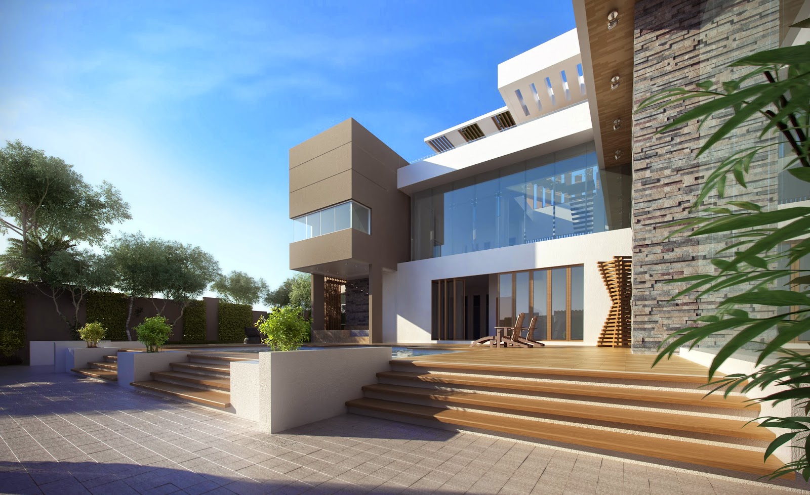 3D Visual Designs: Villa Exterior - Perspective Cam 02 - Option 02