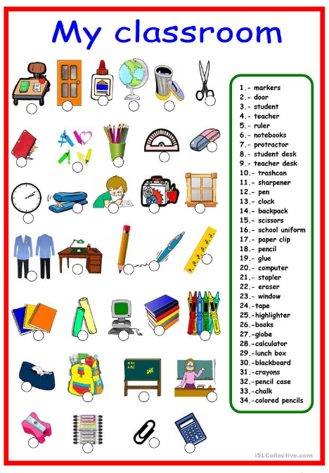 Outstanding Students: School supplies Pictionary