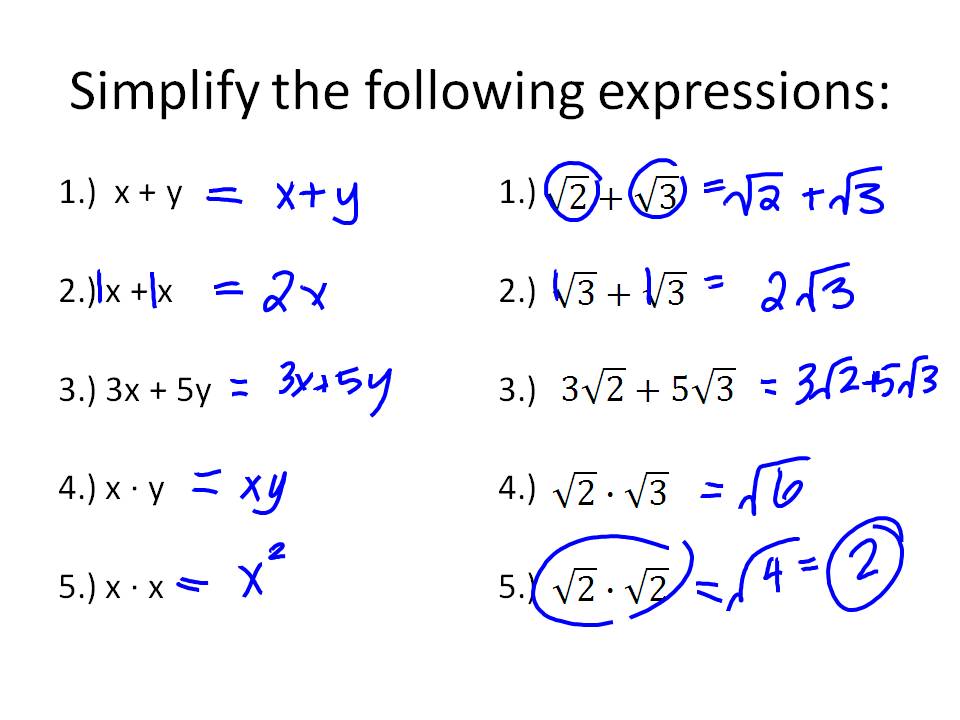 Ms. Hale's Math Page: Algebra 5/8: Operations with Radicals ...