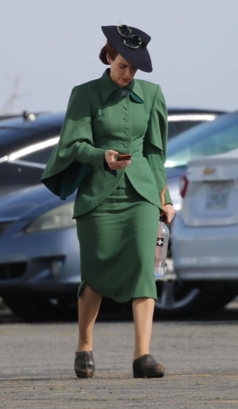 Sarah Paulson in Green Dress at Ratched Television Series Set ...