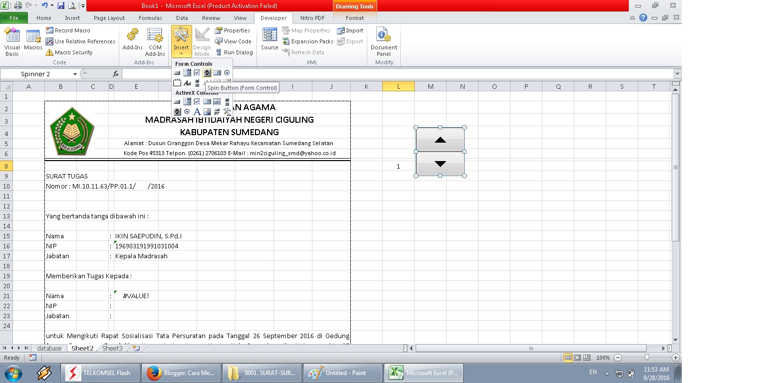 Cara Membuat Surat Pada M.Excel: Membuat surat tugas pada M.Excel ...