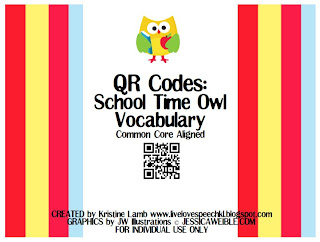 Live Love Speech: QR Codes: School Time Owl Vocabulary {NEW Activity}