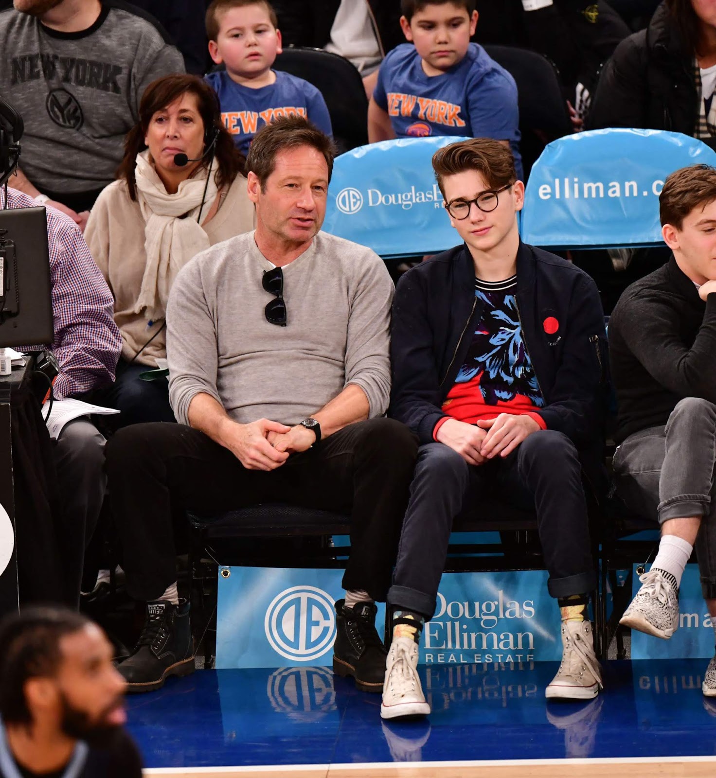 David Duchovny and son Miller Duchovny attend Knicks game at Madison ...