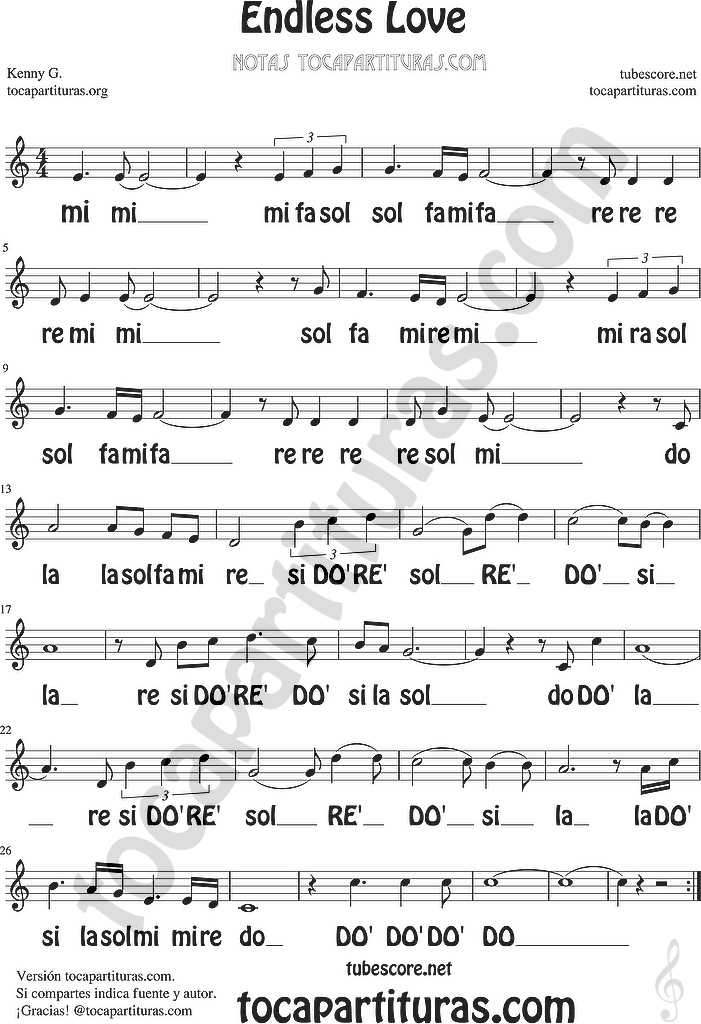 tocapartituras: Endless Love de Lionel Richie Partituras y Tablaturas ...