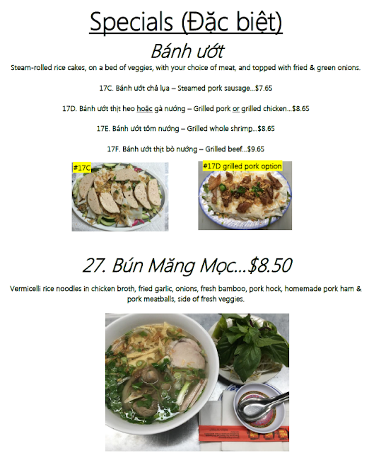 Huong Vietnamese Restaurant: Menu (click image to enlarge)
