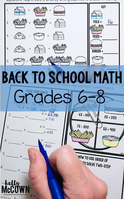 Kelly McCown: Back to School Middle School Math Activities