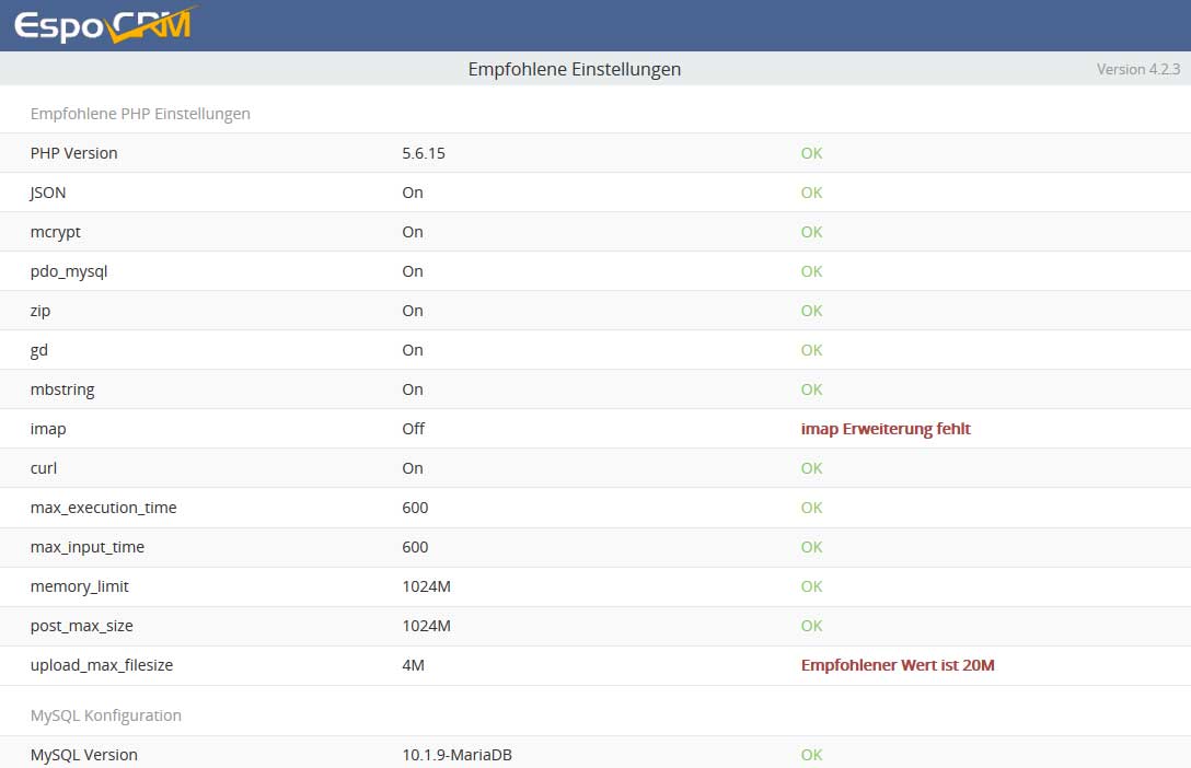 EspoCRM - open source CRM: Installation der Software