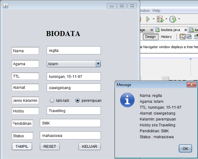 Program Biodata Diri Menggunakan Java NetBeans