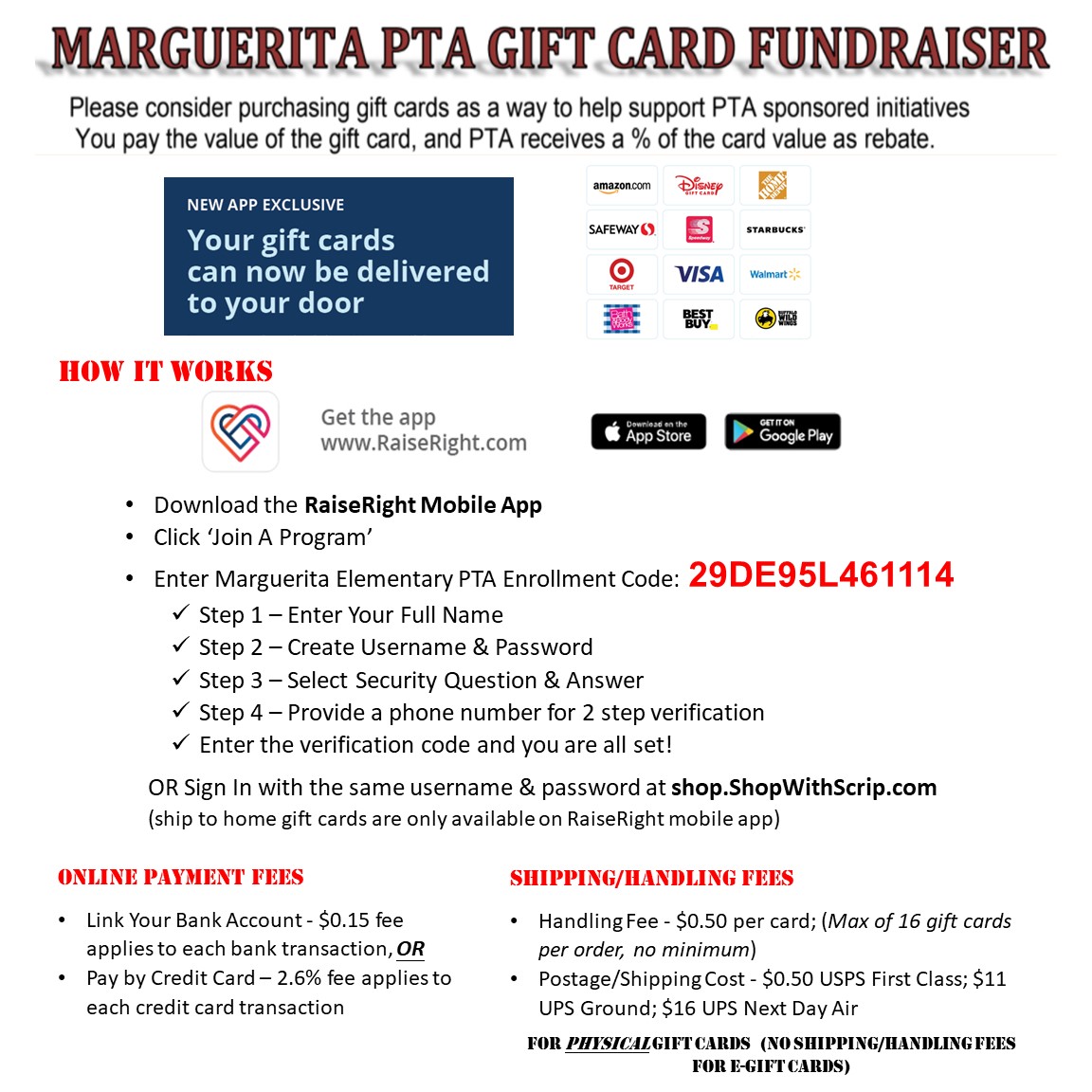 Marguerita Elementary PTA: Gift Card Fundraiser