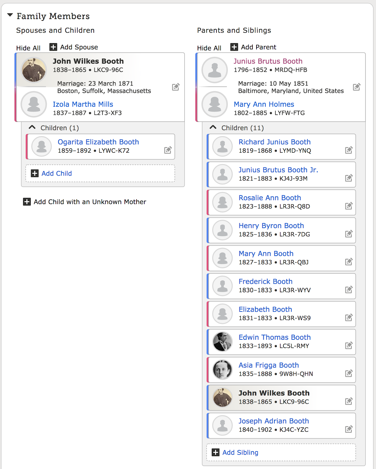 John Wilkes Booth Family Tree