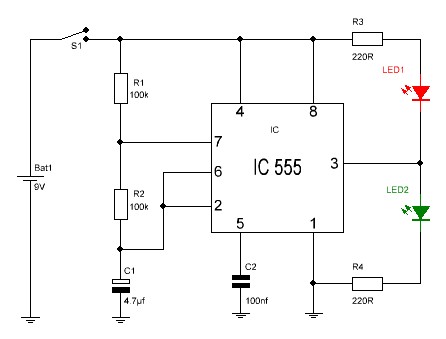 Semáforo con el IC 555 fácil de hacer.