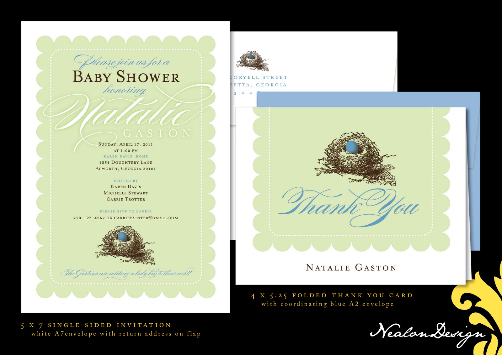 Nealon Design: Bird's Nest Baby Shower Invitation