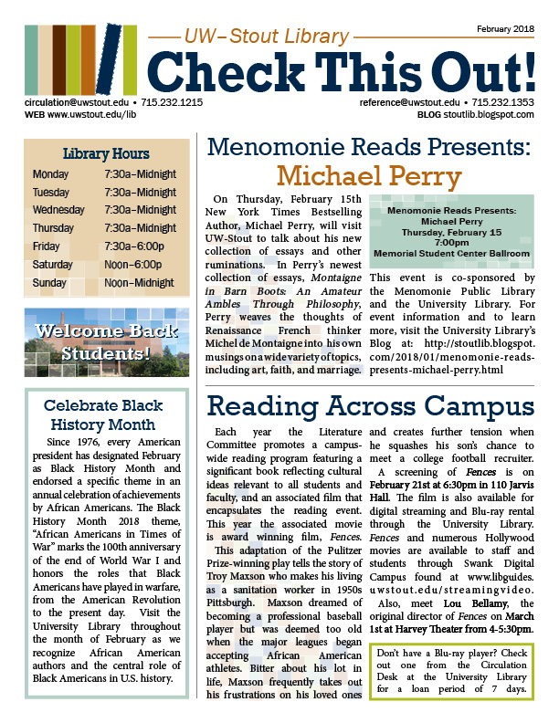 UW-Stout Library News: Latest issue of Check This Out now available!