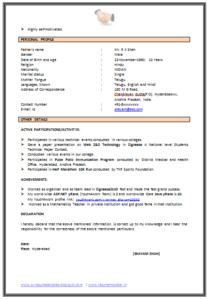 Over 10000 CV and Resume Samples with Free Download: Example of CV ...