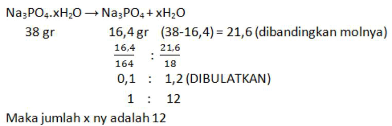 Untuk menentukan air kristal natrium fosfat, sebanyak 38 gram kristal ...