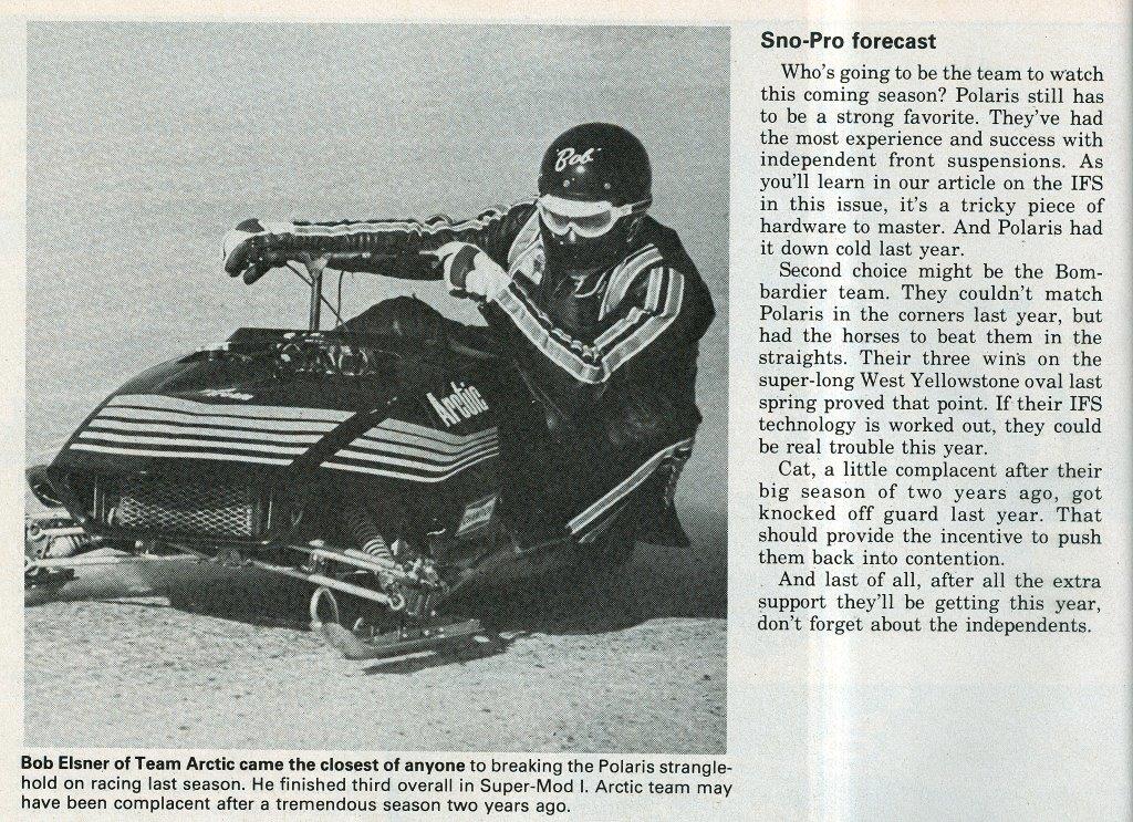 CLASSIC SNOWMOBILES OF THE PAST: BOB EISNER OF TEAM ARCTIC RACING SNO ...